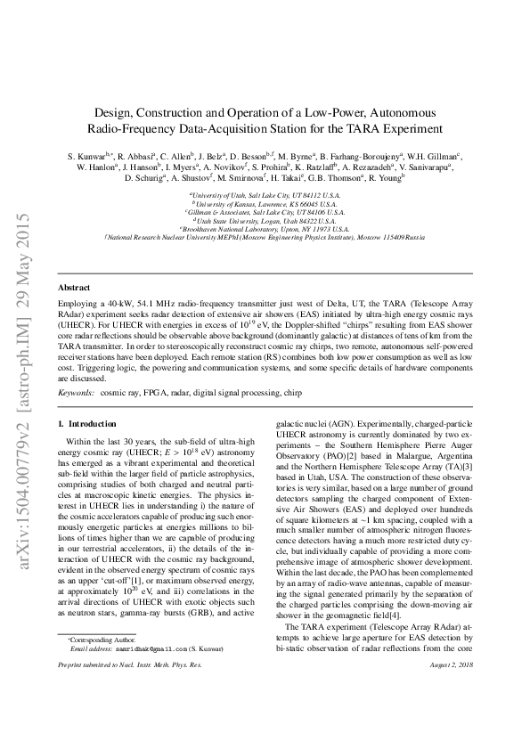 (PDF) Design, construction and operation of a low-power, autonomous radio-frequency data ...