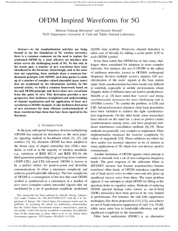 (PDF) OFDM Inspired Waveforms for 5G