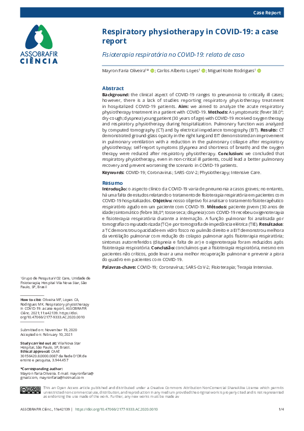 (PDF) Respiratory physiotherapy in COVID-19: a case report