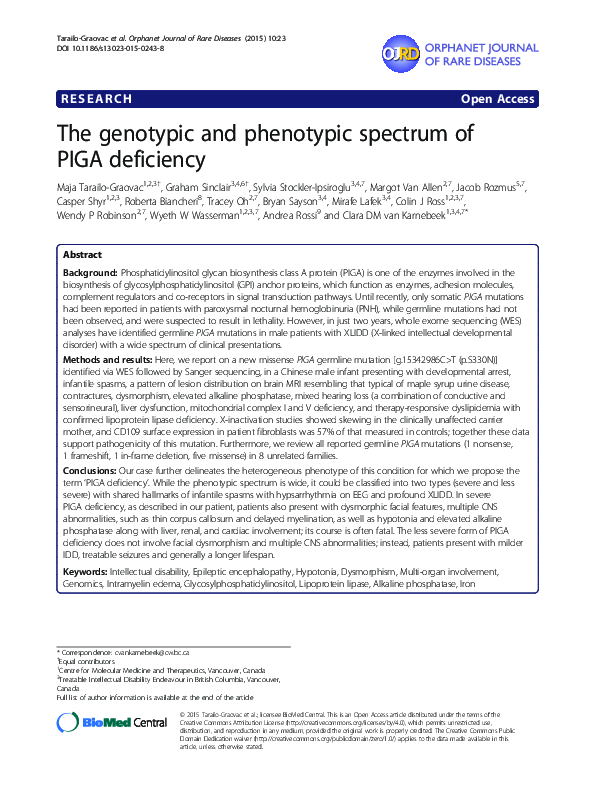 (PDF) The genotypic and phenotypic spectrum of PIGA deficiency