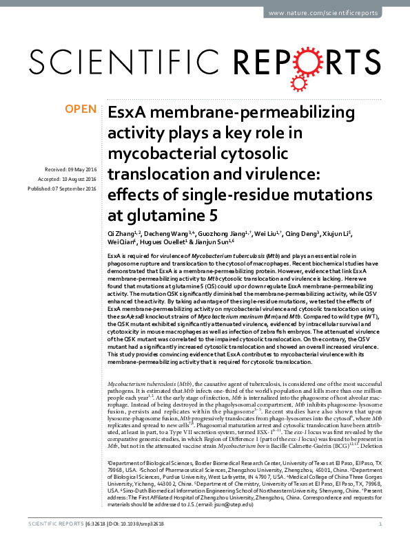 (PDF) EsxA membrane-permeabilizing activity plays a key role in ...