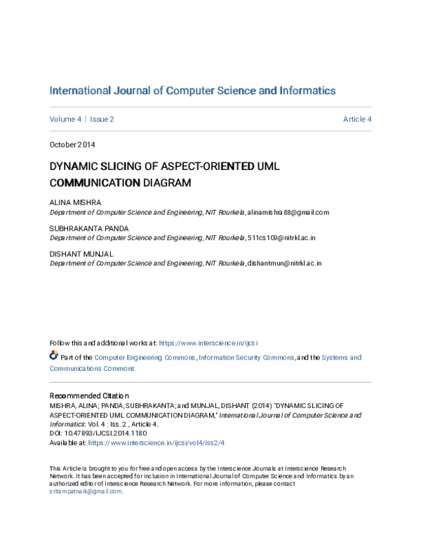 (PDF) Dynamic Slicing of Aspect-Oriented Uml Communication Diagram