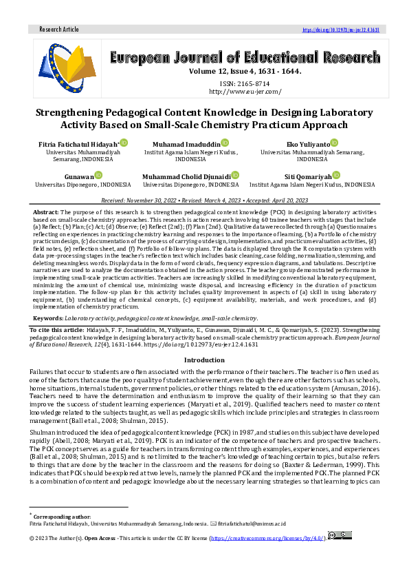 (PDF) Strengthening Pedagogical Content Knowledge in Designing Laboratory Activity Based on ...