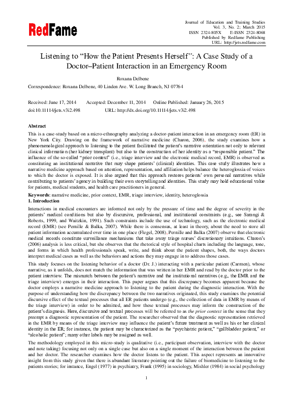 (PDF) Listening to “How the Patient Presents Herself”: A Case Study of ...