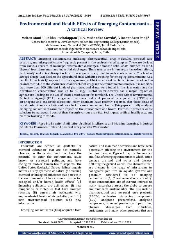 (PDF) Environmental and Health Effects of Emerging Contaminants –A ...