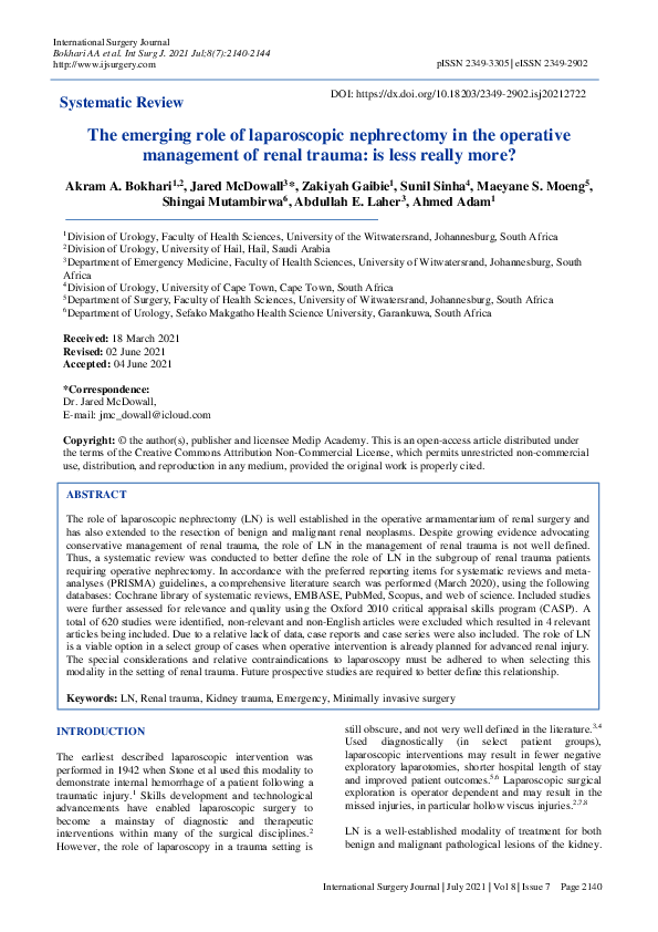 (PDF) The emerging role of laparoscopic nephrectomy in the operative ...