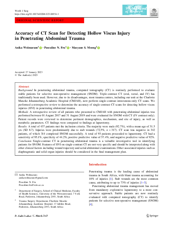 (PDF) Accuracy of CT Scan for Detecting Hollow Viscus Injury in ...