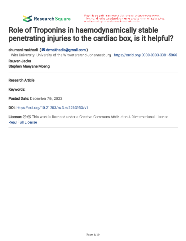 (PDF) Role of Troponins in haemodynamically stable penetrating injuries ...