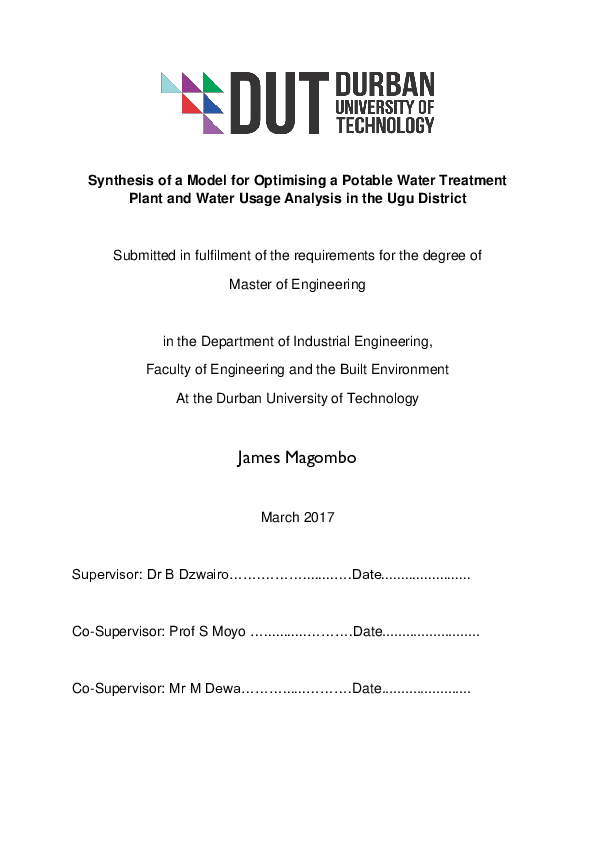 (PDF) Synthesis of a model for optimising a potable water treatment ...