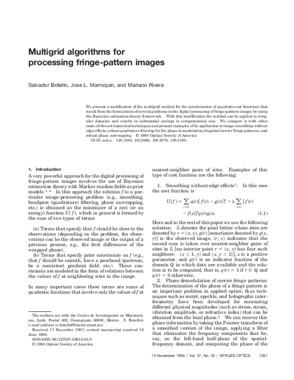 (PDF) Multigrid algorithms for processing fringe-pattern images