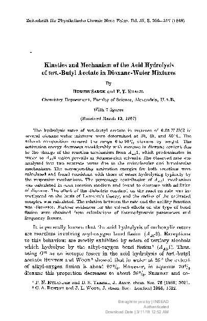 (PDF) Kinetics and Mechanism of the Acid Hydrolysis of tert.-Butyl ...