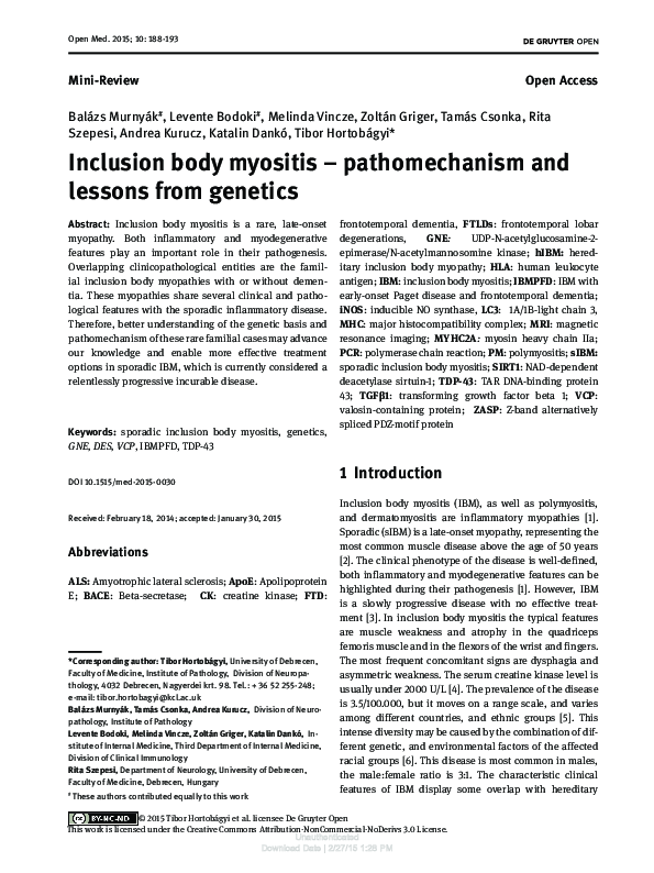 (PDF) Inclusion body myositis – pathomechanism and lessons from genetics