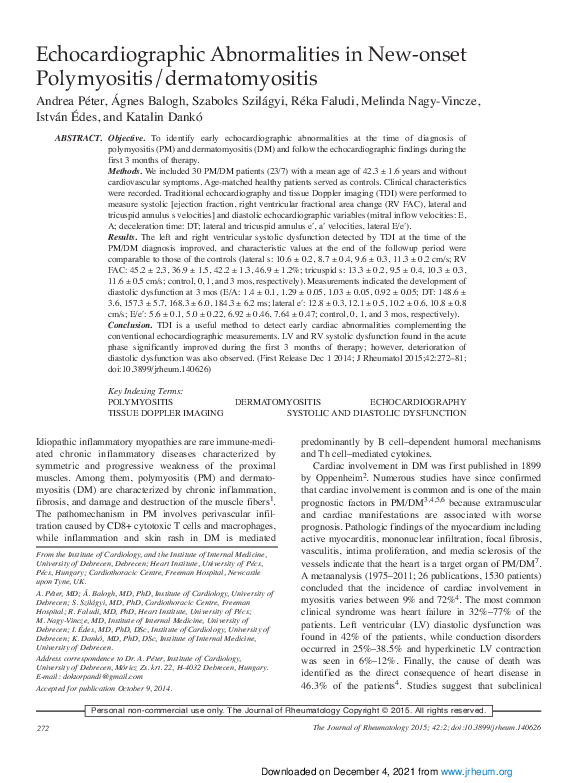 (PDF) Echocardiographic Abnormalities in New-onset Polymyositis/dermatomyositis