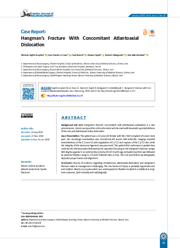 (PDF) Hangman’s Fracture with Concomitant Atlantoaxial Dislocation