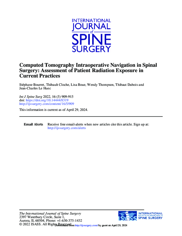 (PDF) Computed Tomography Intraoperative Navigation in Spinal Surgery: Assessment of Patient ...