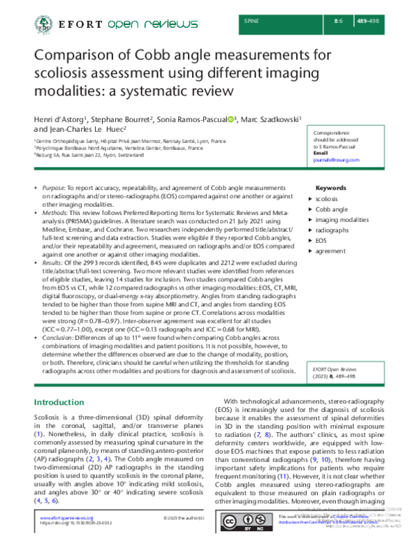 (PDF) Comparison of Cobb angle measurements for scoliosis assessment using different imaging ...