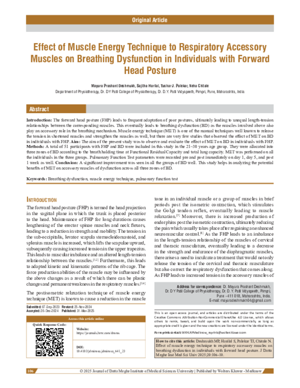 (PDF) Effect of Muscle Energy Technique to Respiratory Accessory ...