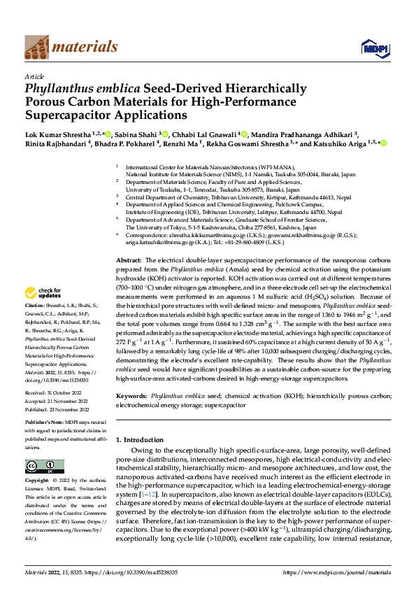 (PDF) Phyllanthus emblica Seed-Derived Hierarchically Porous Carbon Materials for High ...