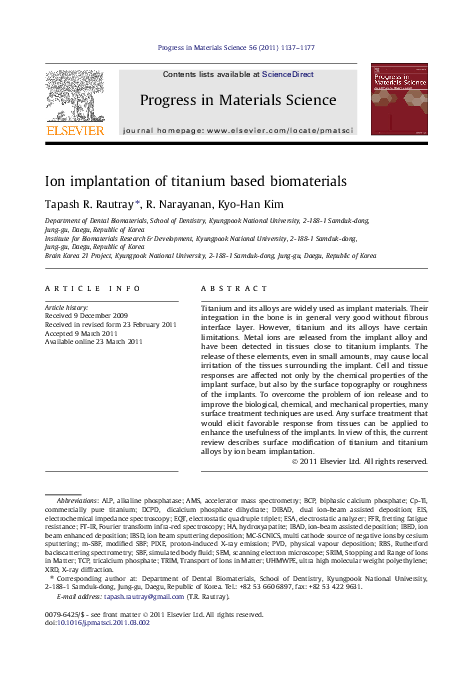 (PDF) Ion implantation of titanium based biomaterials