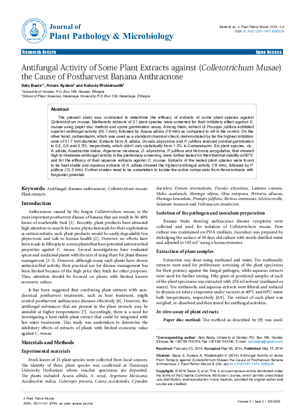 (PDF) Antifungal Activity of Some Plant Extracts against ...