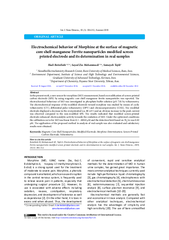 (PDF) Electrochemical behavior of Morphine at the surface of magnetic core shell manganese ...