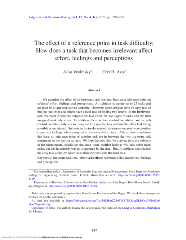 (PDF) The effect of a reference point in task difficulty: How does a ...