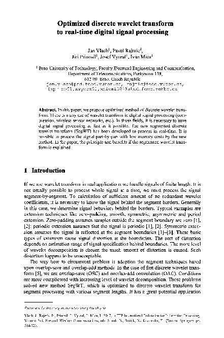 (PDF) Optimized discrete wavelet transform to real-time digital signal processing