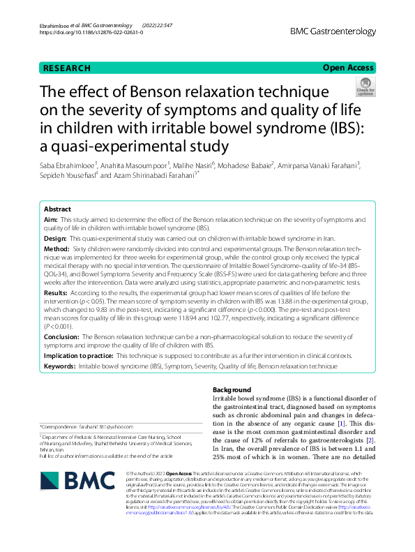 (PDF) The effect of Benson relaxation technique on the severity of ...