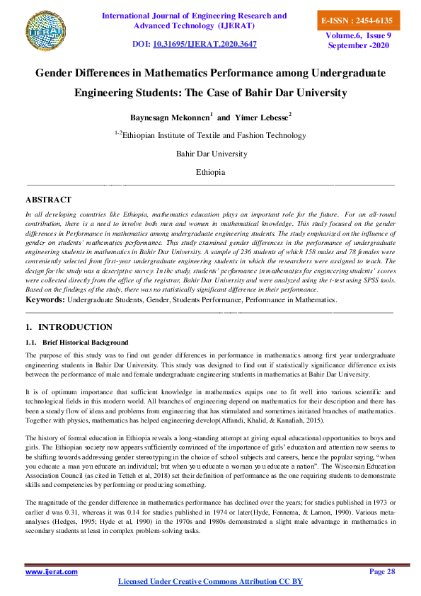 (PDF) Gender Differences in Mathematics Performance among Undergraduate ...