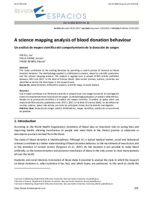 (PDF) A science mapping analysis of blood donation behaviour