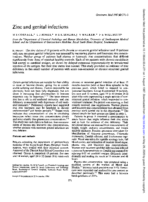 (PDF) Zinc and genital infections