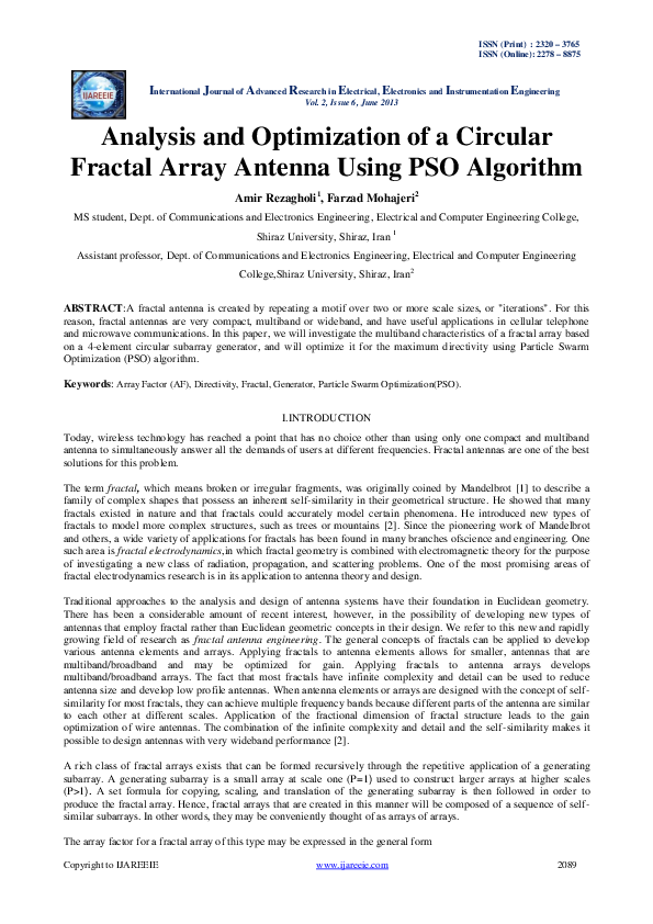 (PDF) Analysis and Optimization of a CircularFractal Array Antenna Using PSO Algorithm