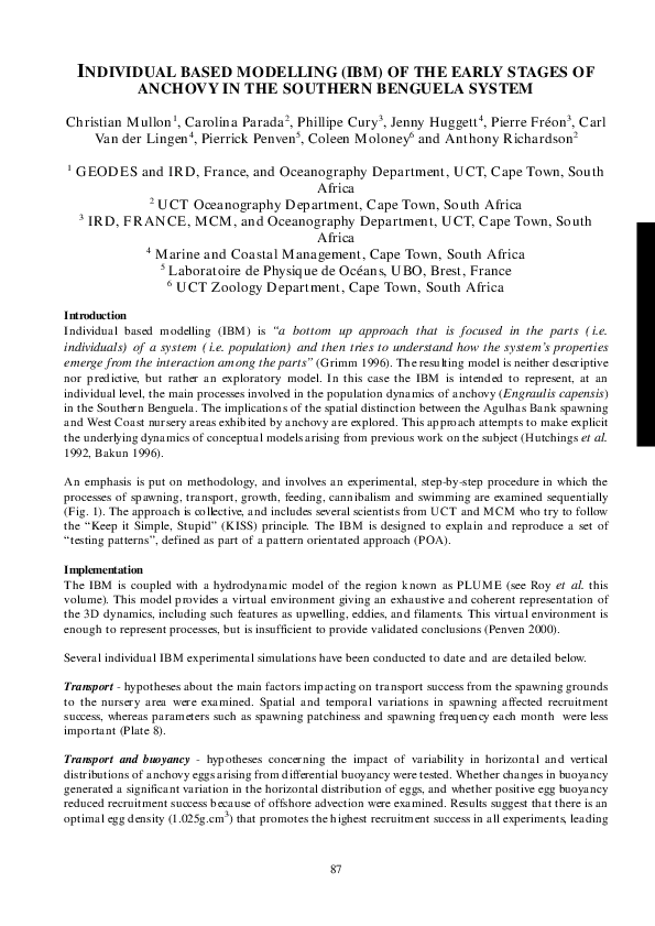 (PDF) Individual based modelling (IBM) on the early stages of anchovy in the southern Benguela ...