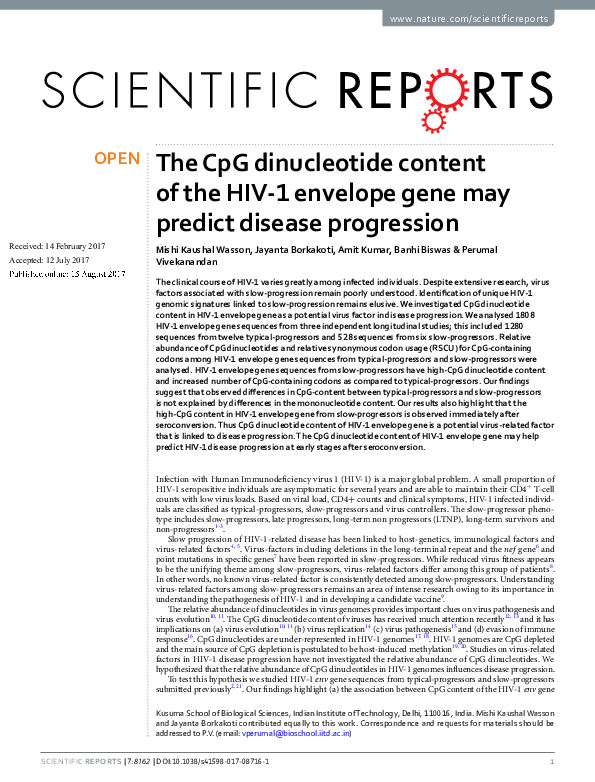 (PDF) The CpG dinucleotide content of the HIV-1 envelope gene may ...