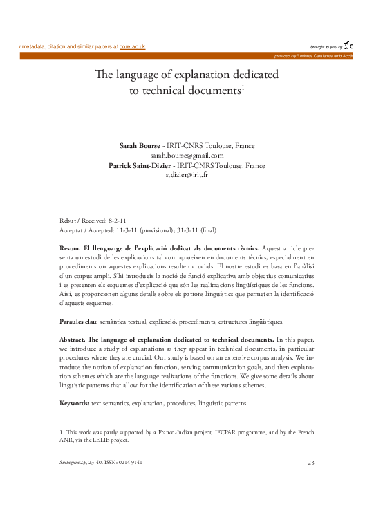 (PDF) The language of explanation dedicated
