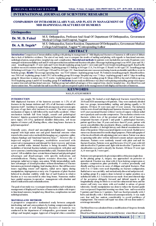 (PDF) Comparison of Intramedullary Nail and Plate in Management of Mid Diaphyseal Fractures of ...