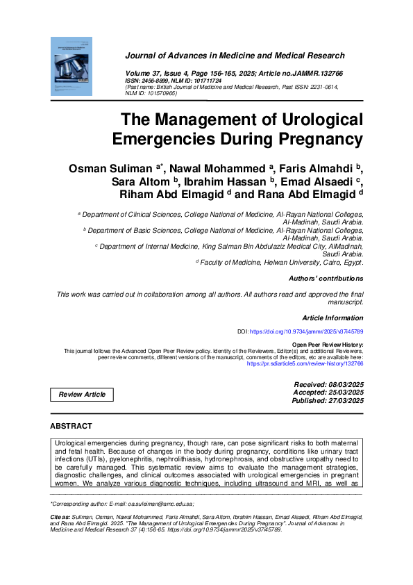 (PDF) The Management of Urological Emergencies During Pregnancy
