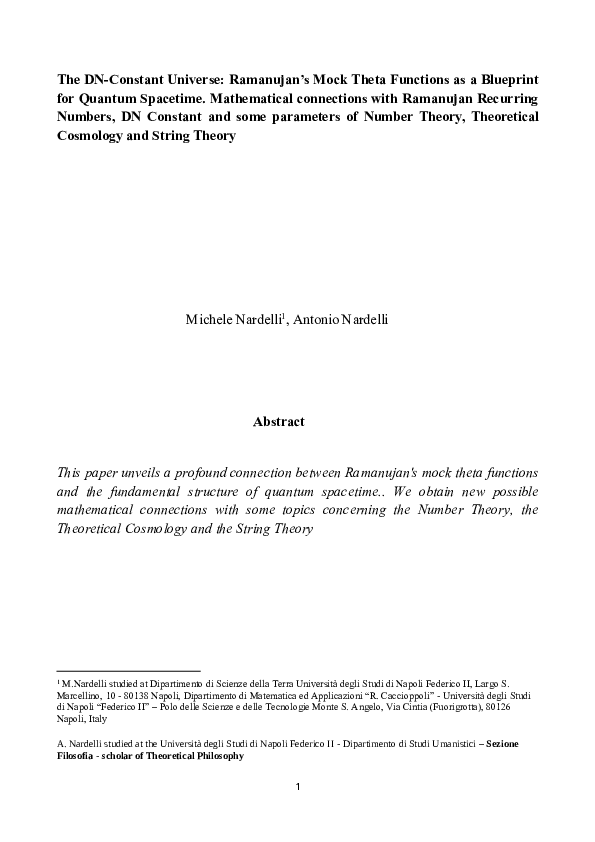 (PDF) The DN-Constant Universe: Ramanujan's Mock Theta Functions as a ...