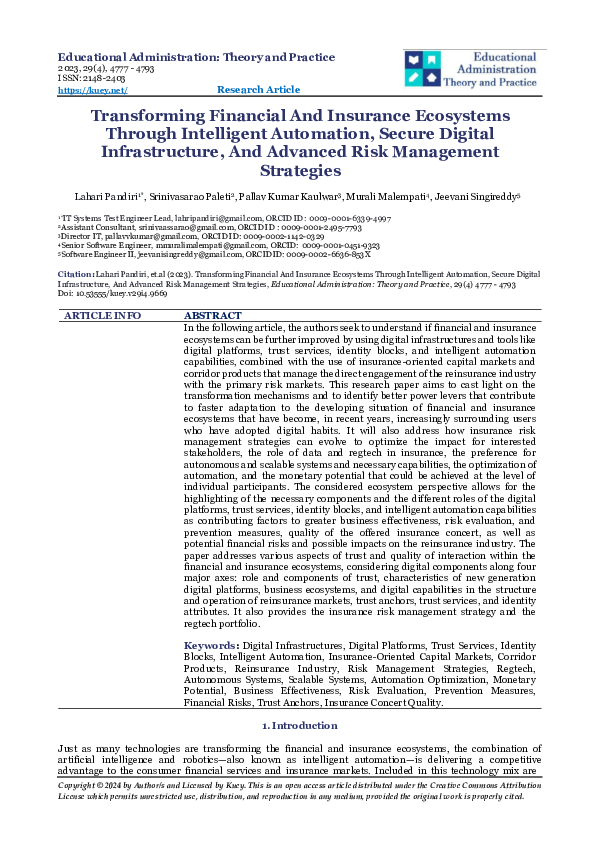 (PDF) Transforming Financial And Insurance Ecosystems Through ...