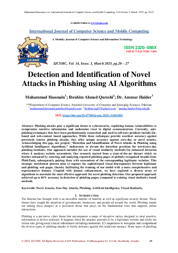 (PDF) Detection and Identification of Novel Attacks in Phishing using AI Algorithms