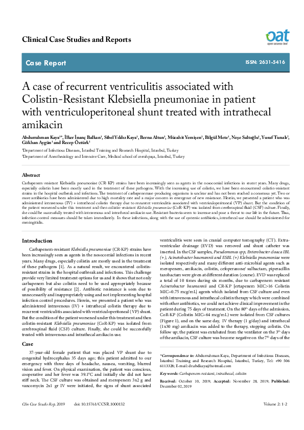 (PDF) A case of recurrent ventriculitis associated with Colistin ...