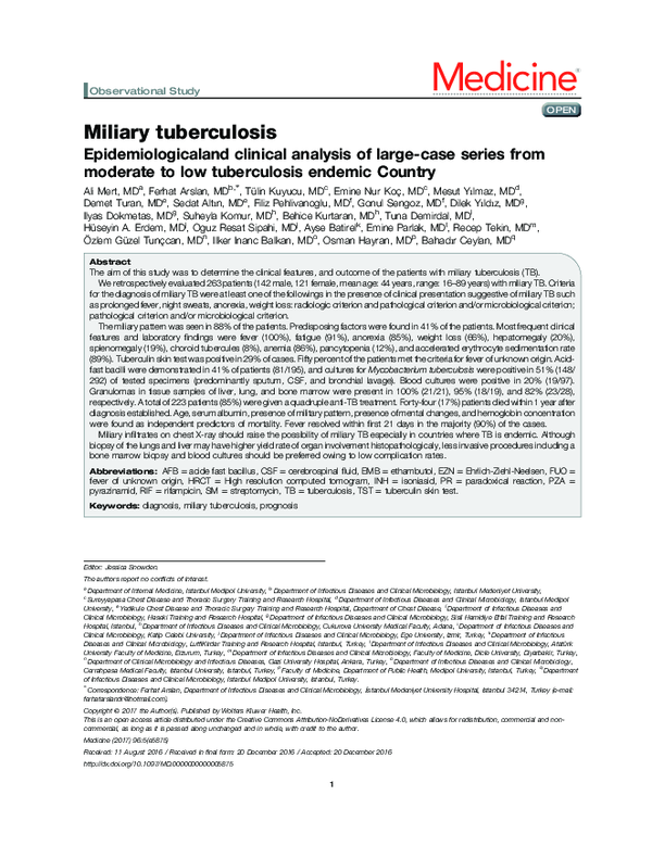(PDF) Miliary tuberculosis: Epidemiologicaland clinical analysis of ...