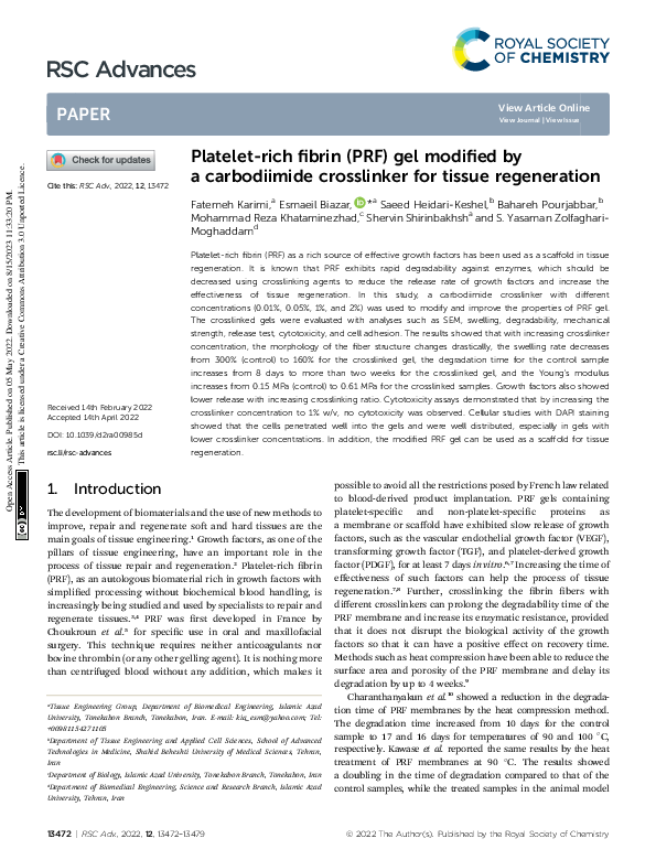 (PDF) Platelet-rich fibrin (PRF) gel modified by a carbodiimide ...