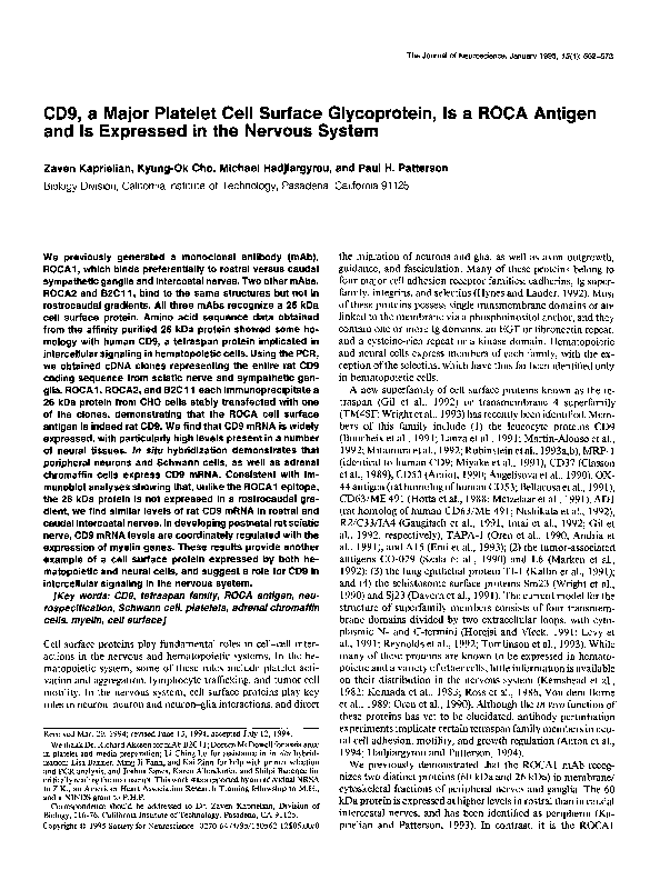 (PDF) CD9, a major platelet cell surface glycoprotein, is a ROCA ...