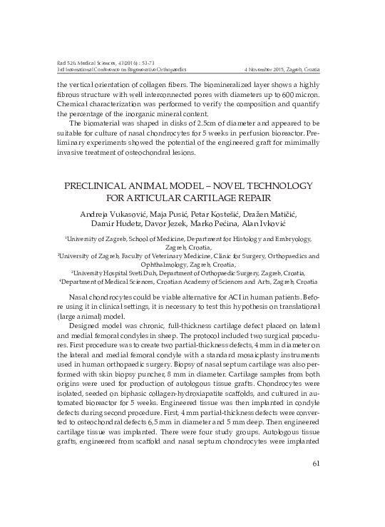 (PDF) Preclinical animal model - novel technology for articular cartilage repair