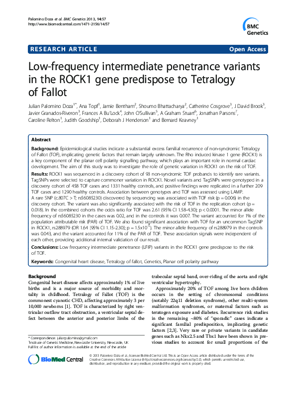(PDF) Low-frequency intermediate penetrance variants in the ROCK1 gene ...