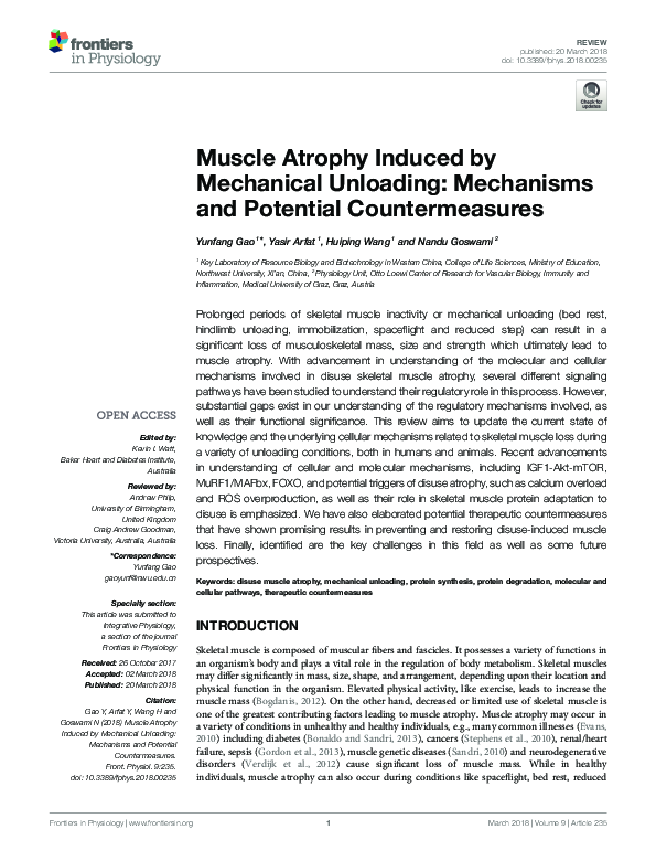 (PDF) Muscle Atrophy Induced by Mechanical Unloading: Mechanisms and ...