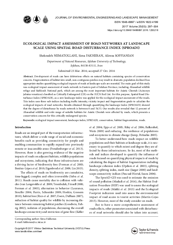 (PDF) Ecological Impact Assessment of Road Networks at Landscape Scale Using Spatial Road ...