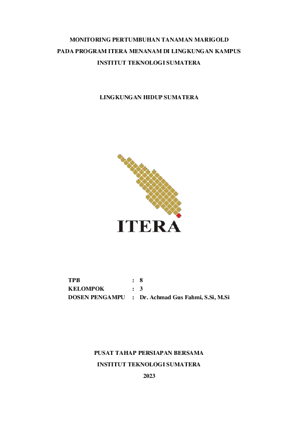 (PDF) MONITORING PERTUMBUHAN TANAMAN MARIGOLD PADA PROGRAM ITERA MENANAM DI LINGKUNGAN KAMPUS ...