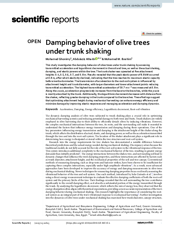 (PDF) Damping behavior of olive trees under trunk shaking